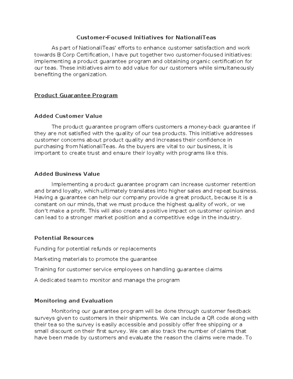 6 3 Assignment Adding Customer Value Customer Focused Initiatives