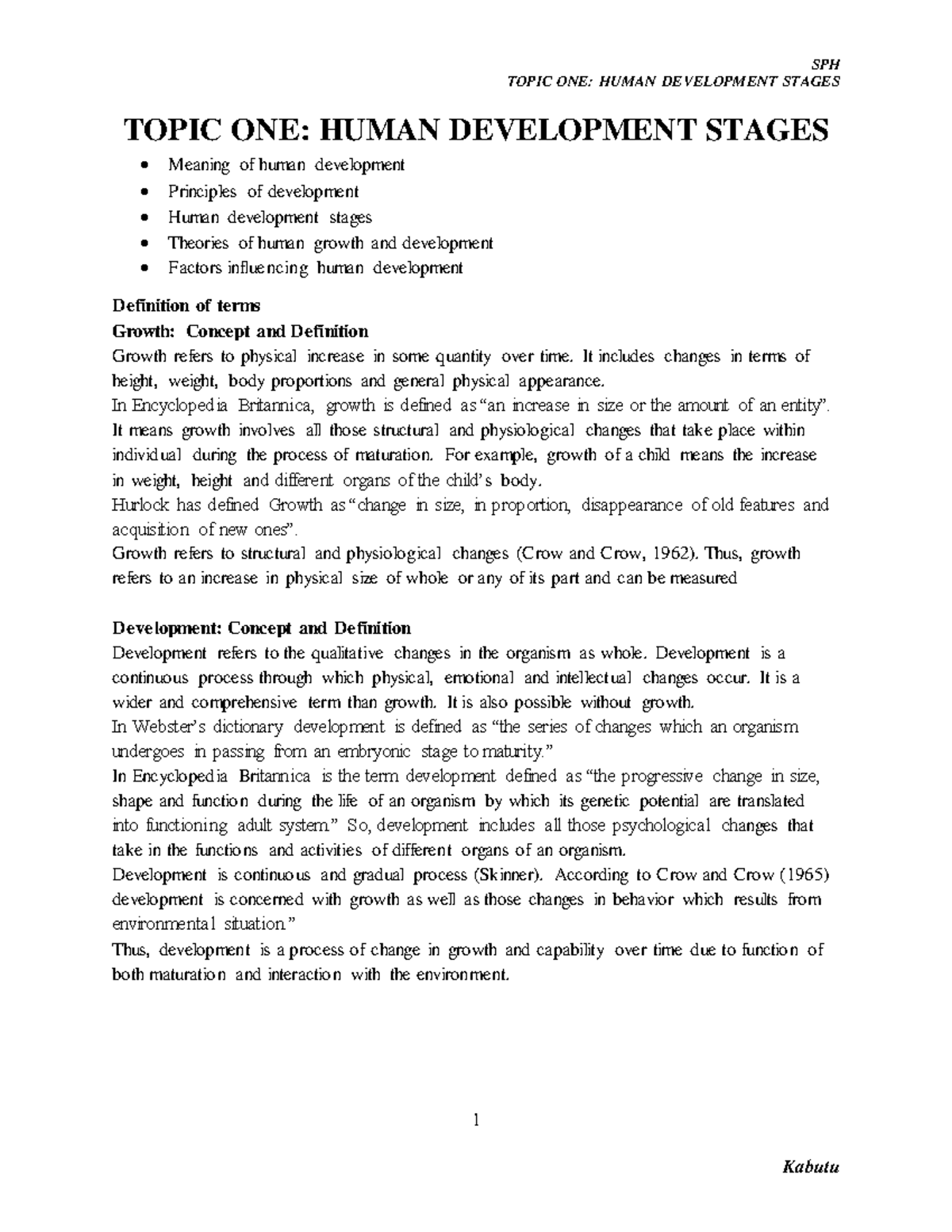 Topic 1 - Human Development Stages - SPH - TOPIC ONE: HUMAN DEVELOPMENT ...