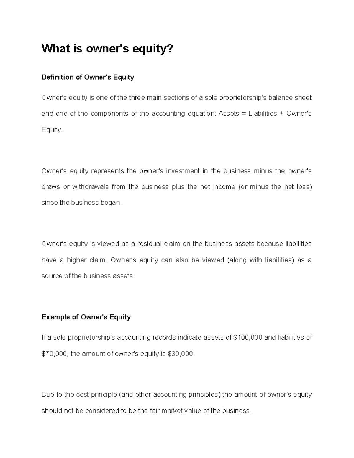 What Is Owner Basic Accounting What Is Owner s Equity Definition