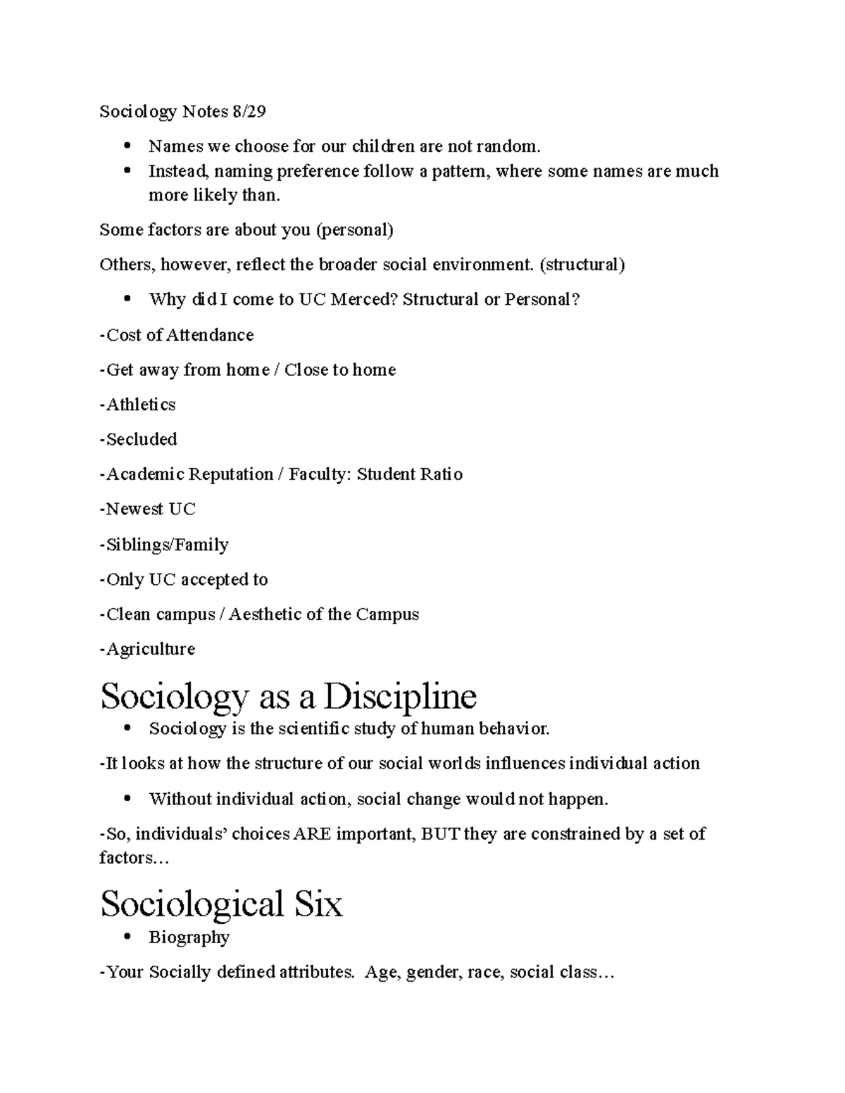 Sociology Notes Week 1 - Sociology Notes 8/ Names we choose for our ...