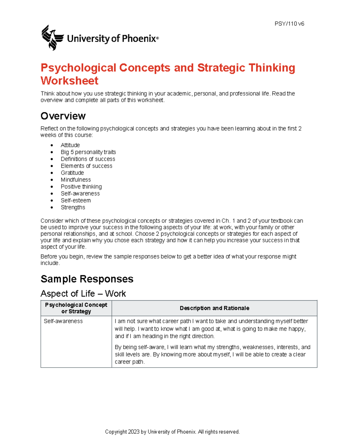 Week+2+WS - Wk 2 Summative Assessment: Psychological Concepts and ...