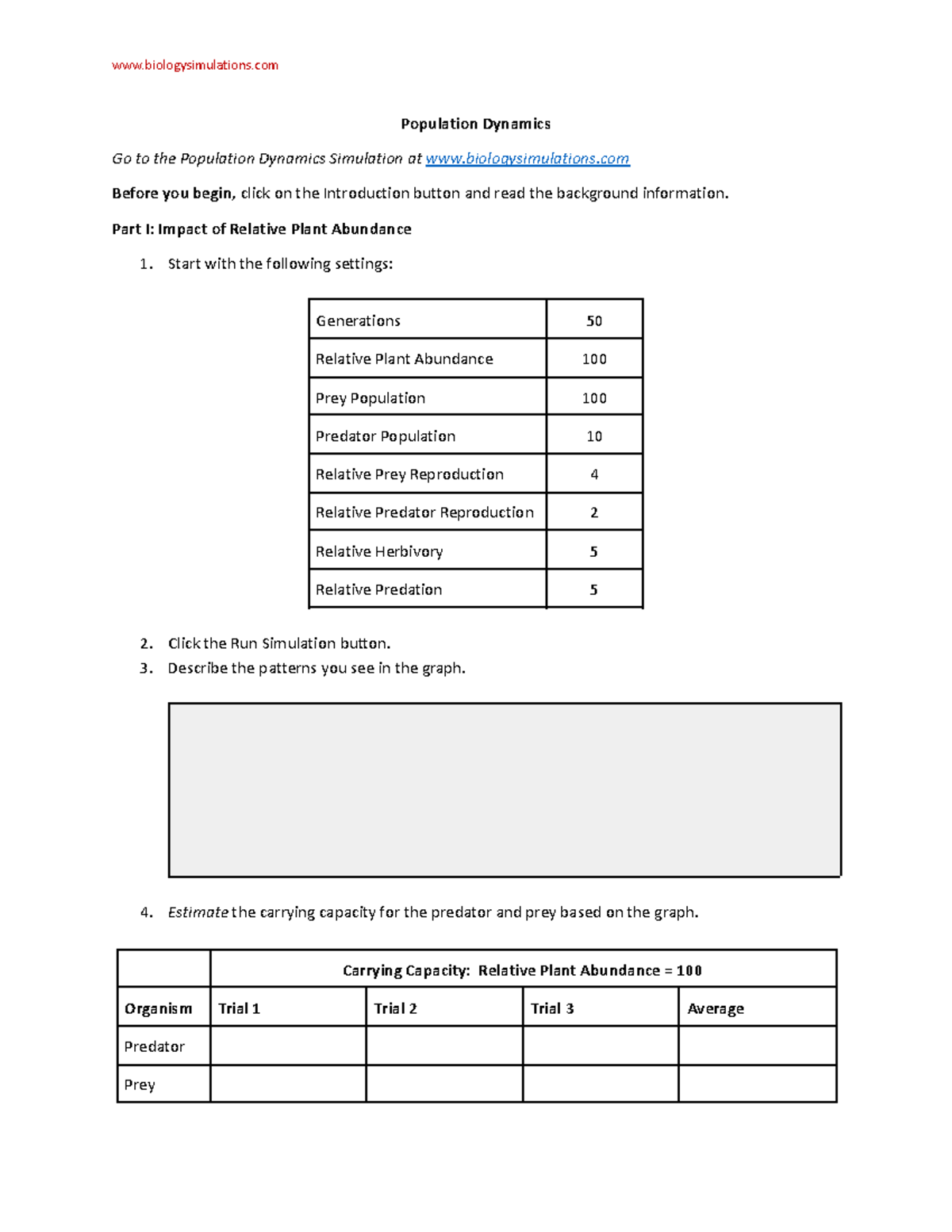 Bio Lab 4.2 Population Controls - Population Dynamics Go to the ...