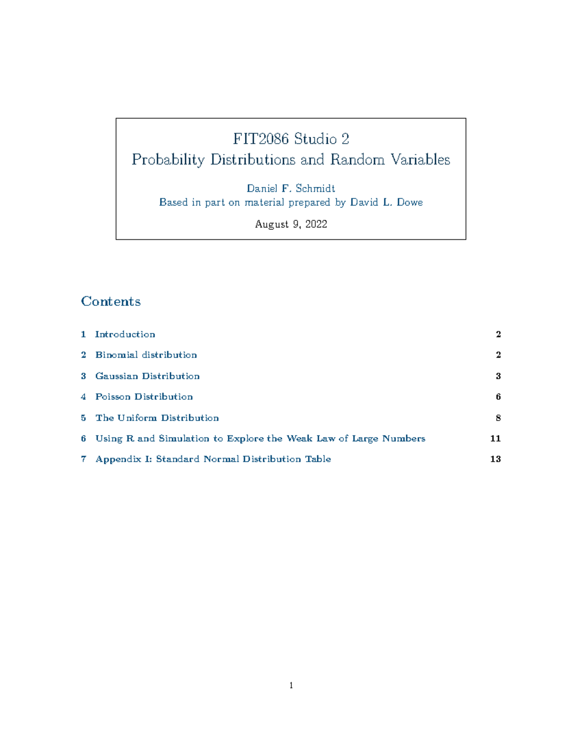 Studio 2 Questions with Solutions - FIT2086 Studio 2 Probability Distributions and Random ...