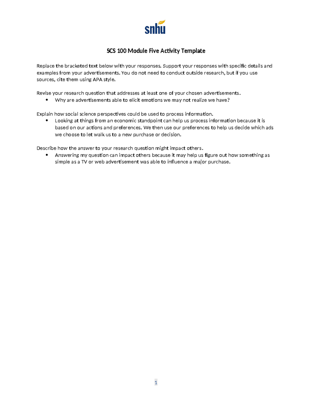 SCS100 5-2 Template - SCS 100 Module Five Activity Template Replace the ...