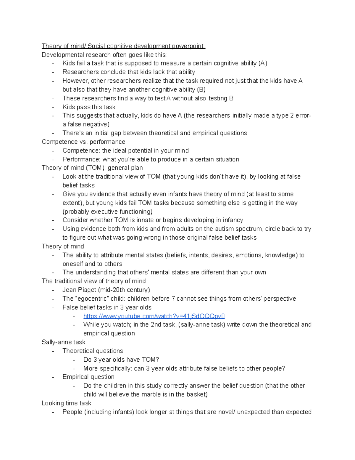 HD week 3 - Lecture notes week 3 - Theory of mind/ Social cognitive ...