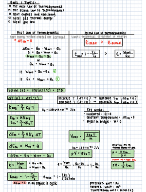 Physics 5B Cheat Sheet - THYS S 513 MIDTERMSHEET TempConversions To ...