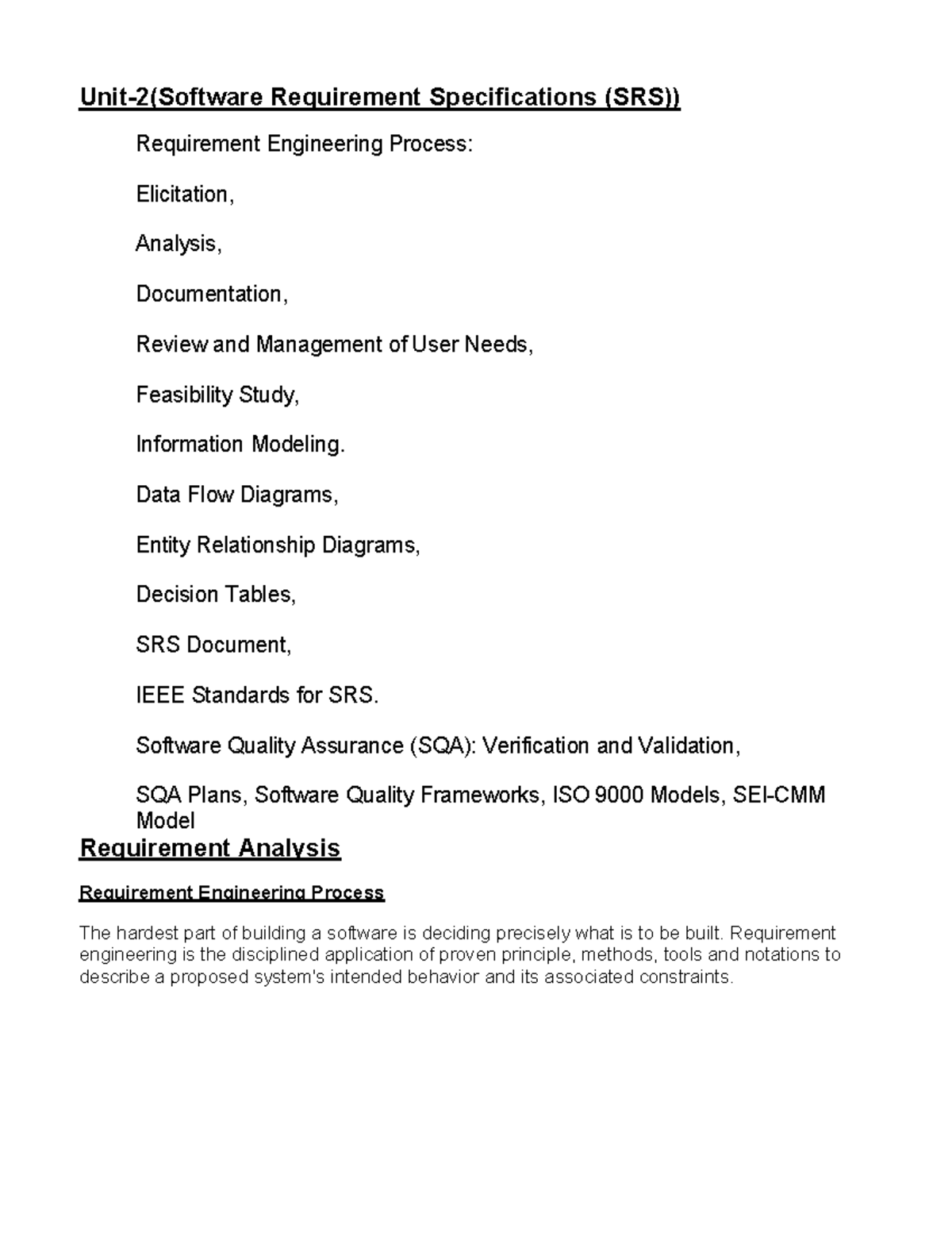Unit2 SE - Unit-2(Software Requirement Specifications (SRS)) Requirement Engineering Process ...