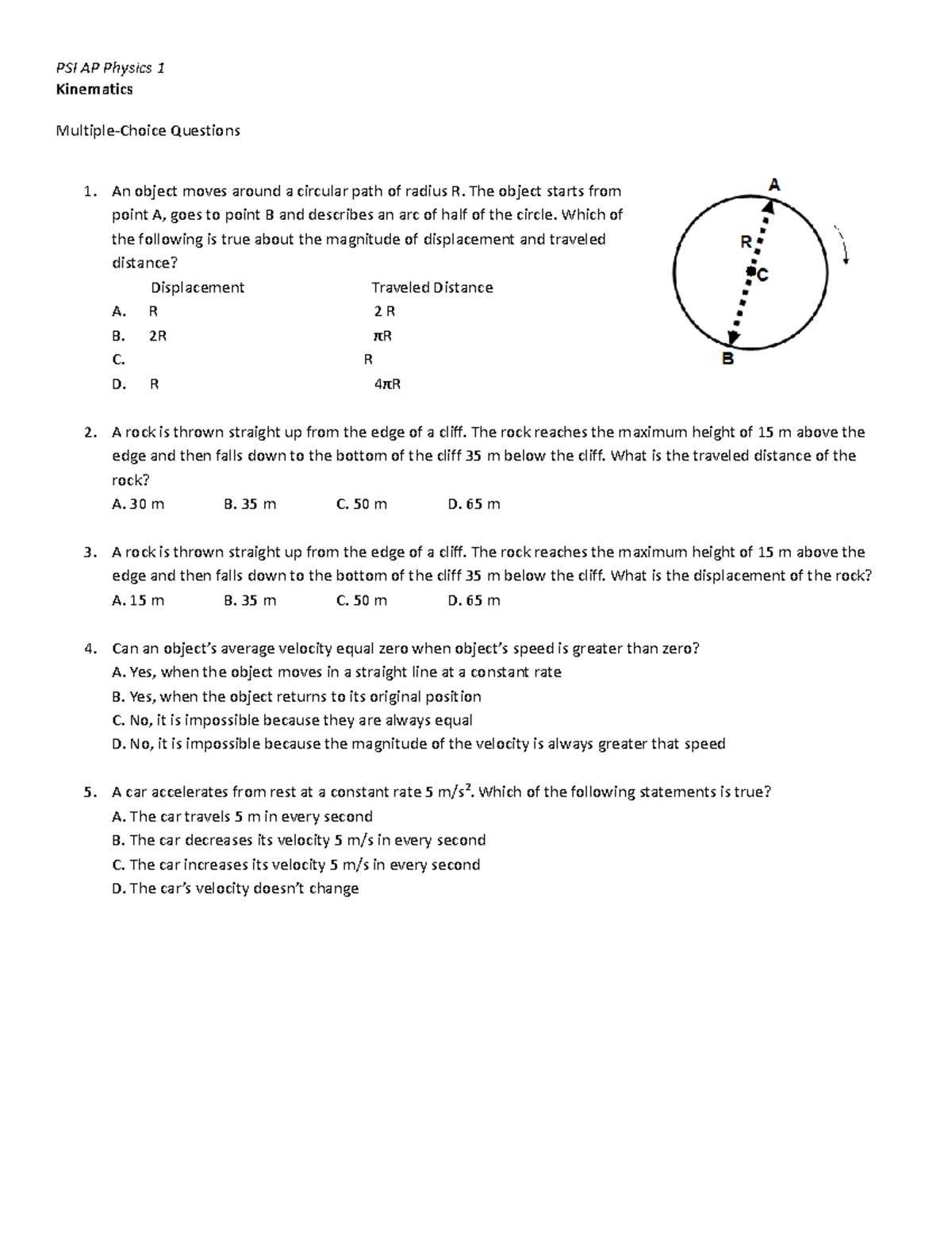 Ap-phys1 kinematics-2-d-practice-problems - PSI AP Physics 1 Kinematics ...