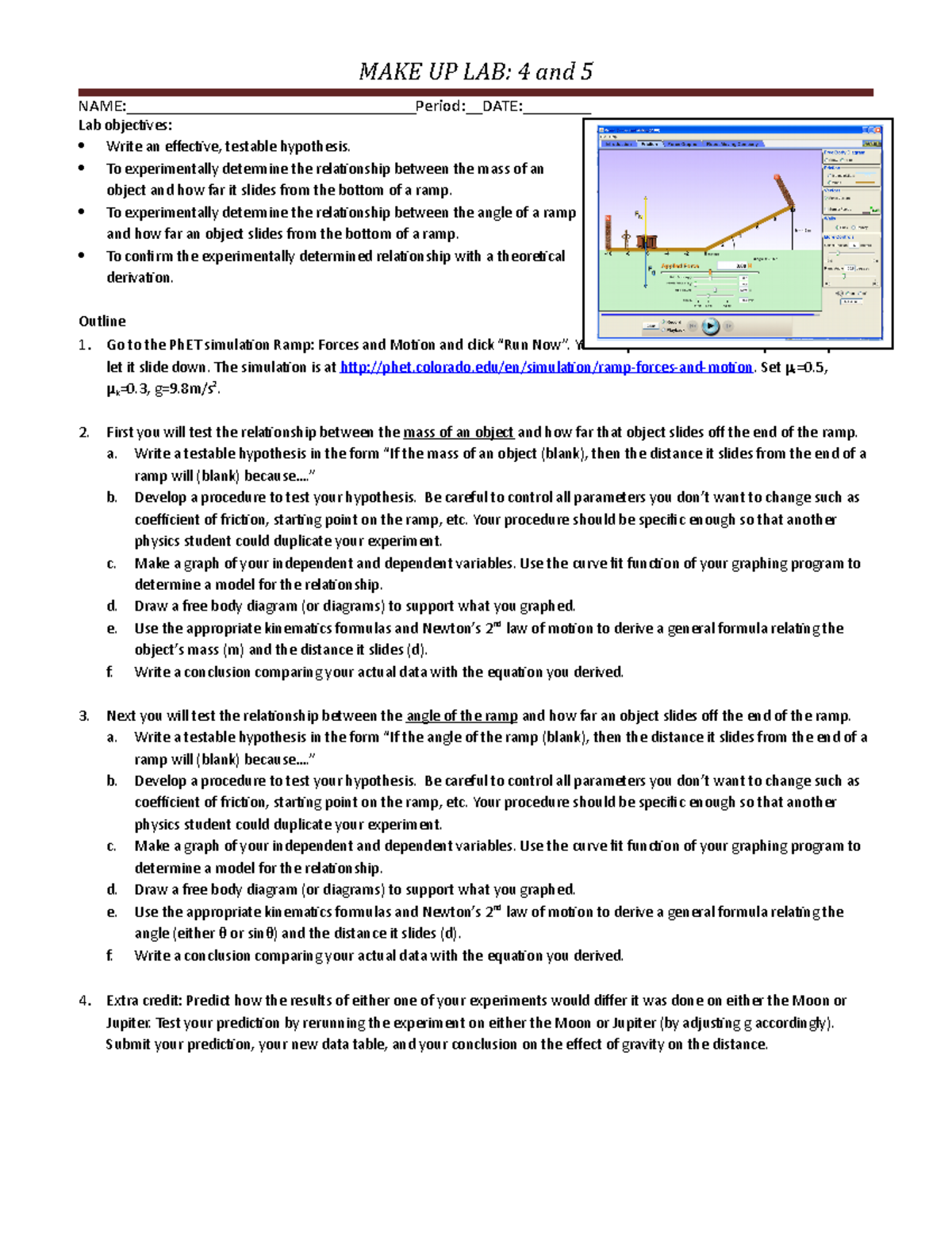 Phet ramp forces and motion investigation - MAKE UP LAB: 4 and 5 - Studocu