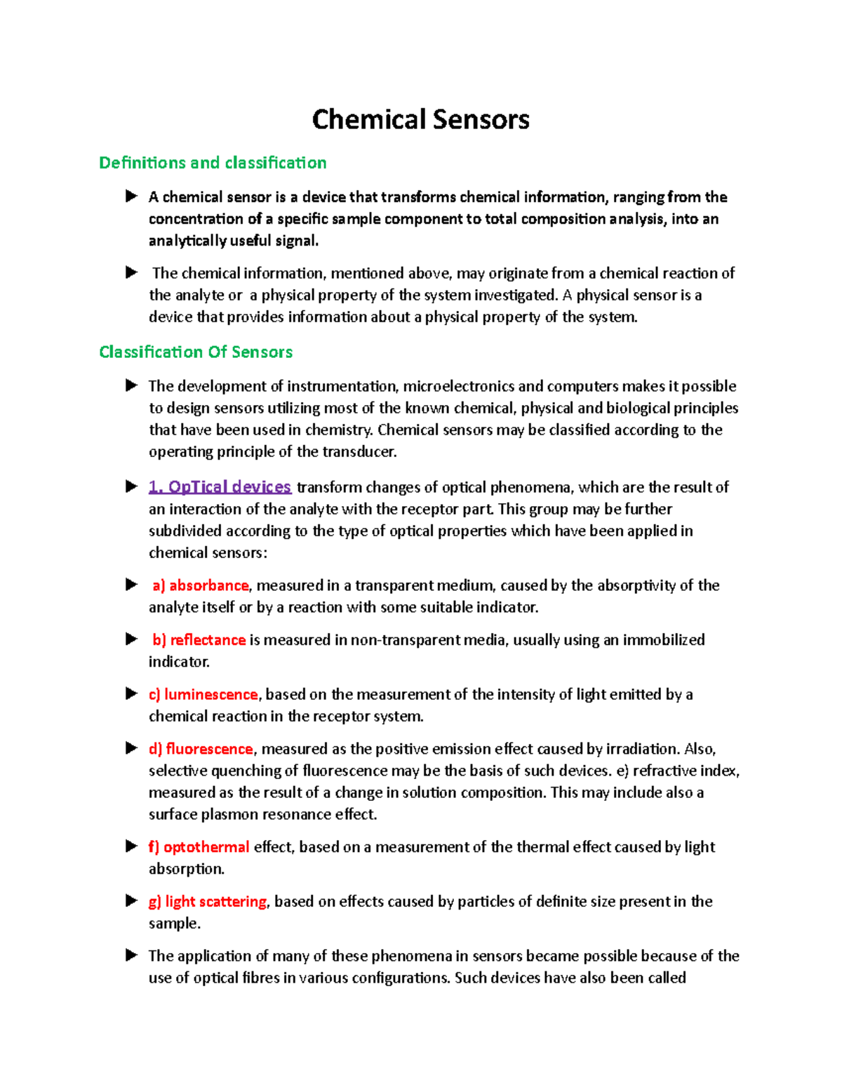 Chemical Sensors of analytical chemistry of semester 7 with - Lecture ...