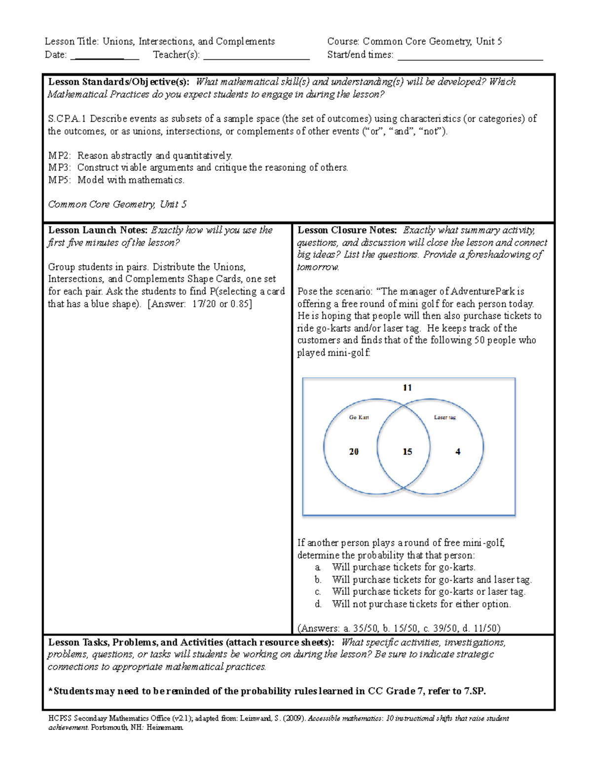 S cp a 1 lesson unions intersections and complements-1 - Date ...