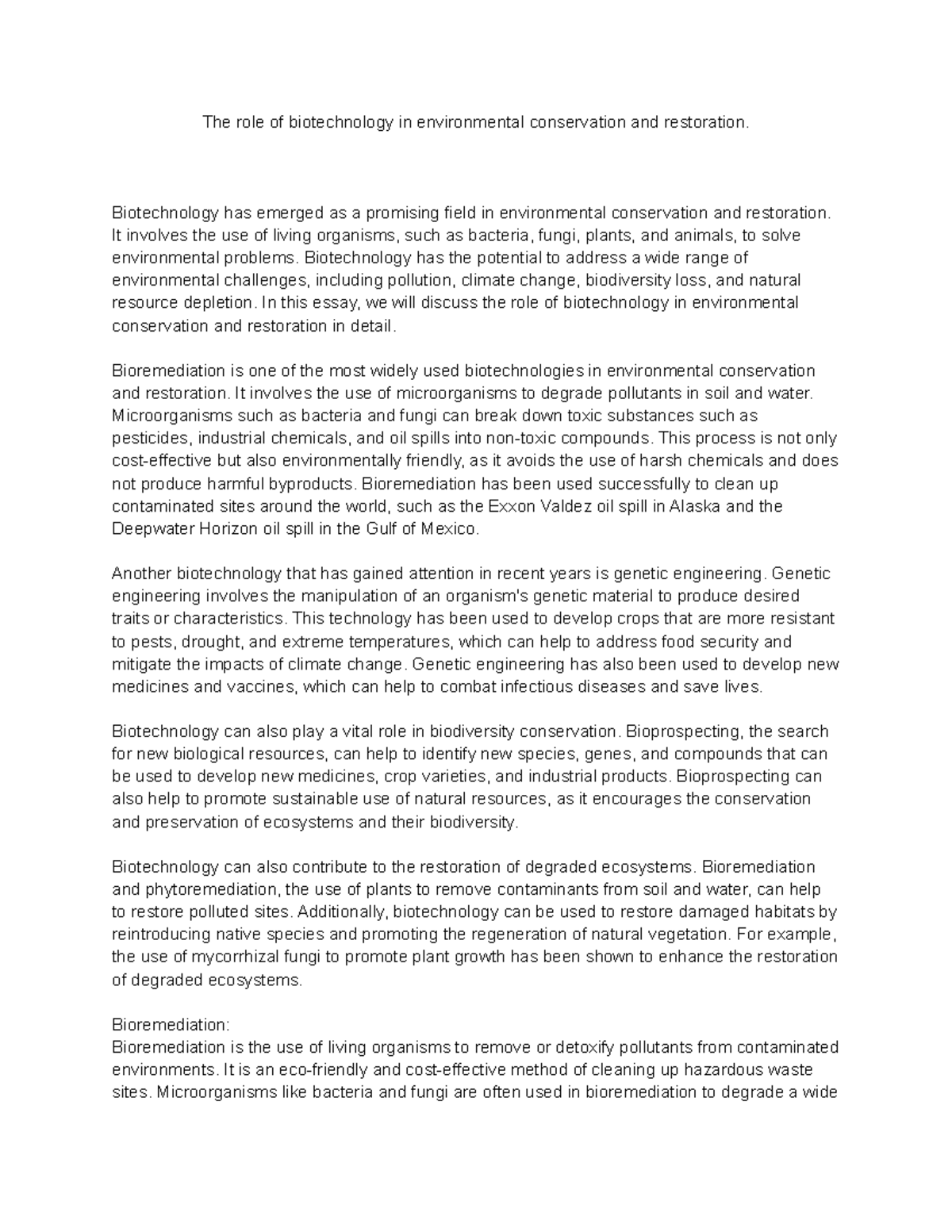 The role of biotechnology in environmental conservation and restoration ...