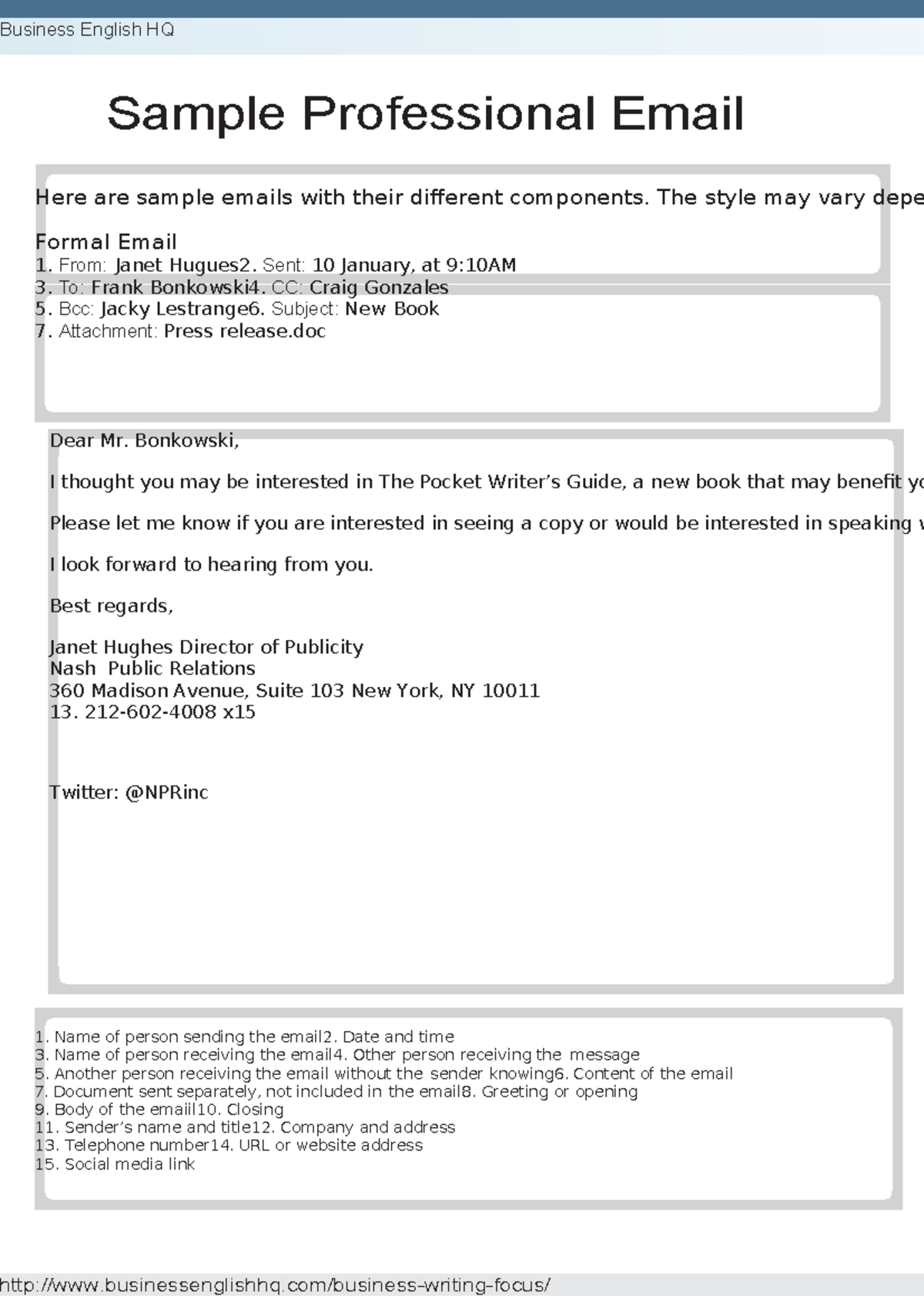 Professional email example 01 - Business English HQ Here are sample ...