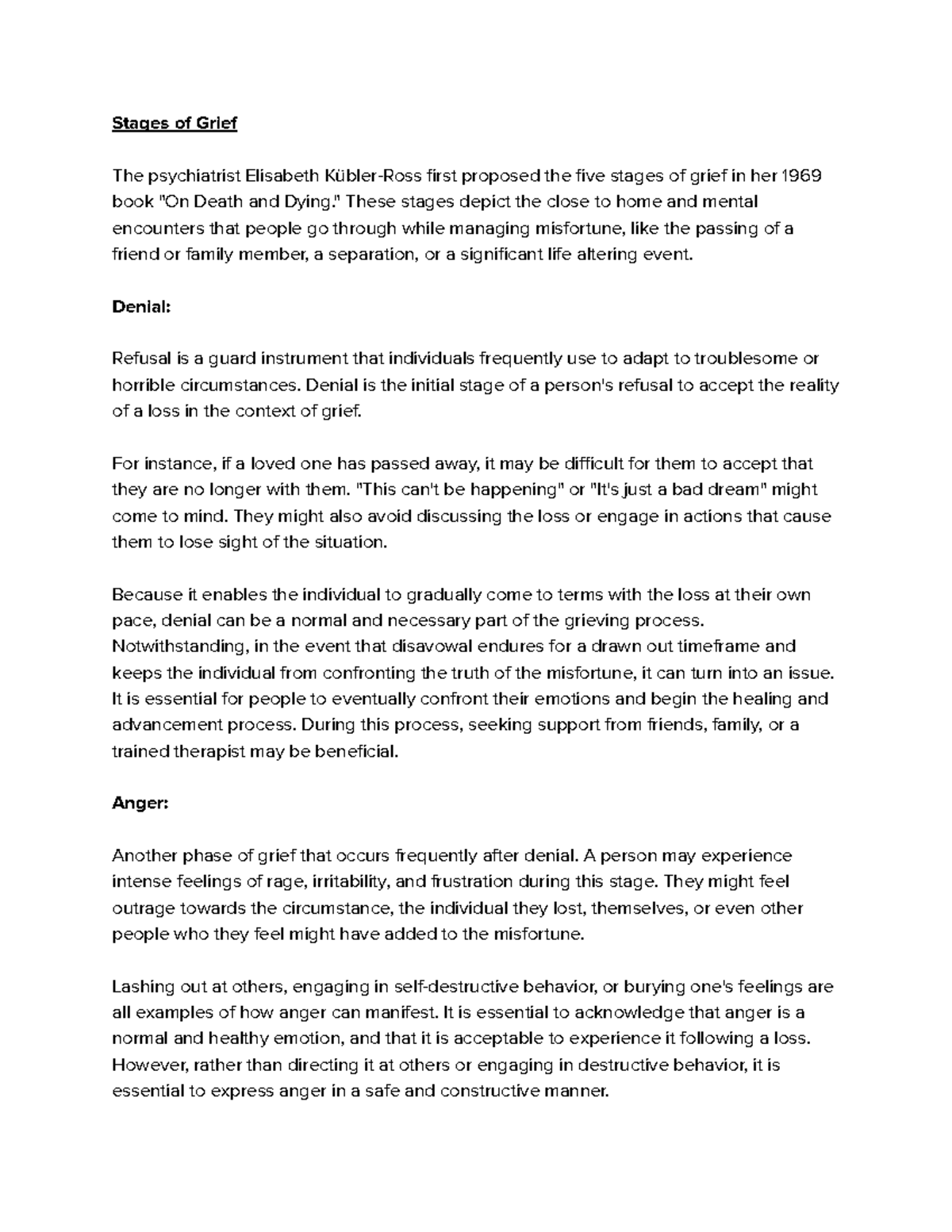 Stages of Grief - Stages of Grief The psychiatrist Elisabeth Kübler ...