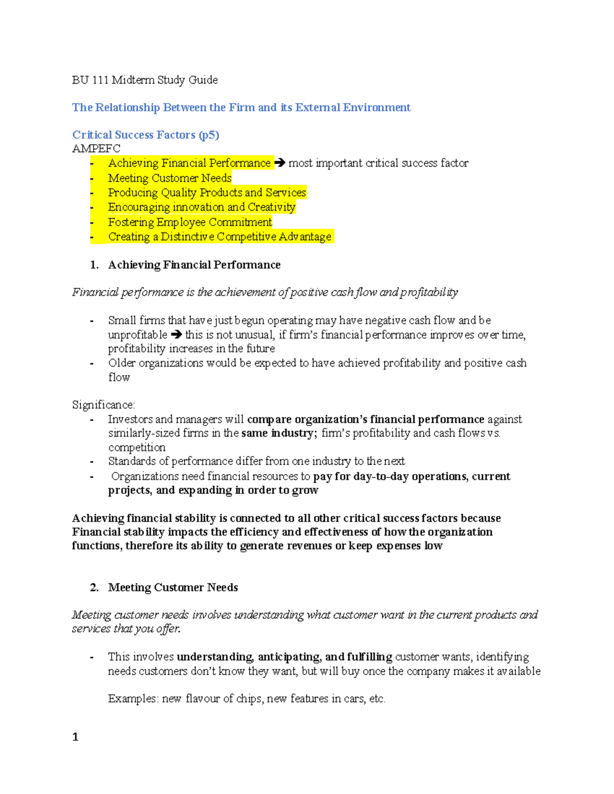 BU 111 Midterm Study Guide - BU 111 Midterm Study Guide The ...