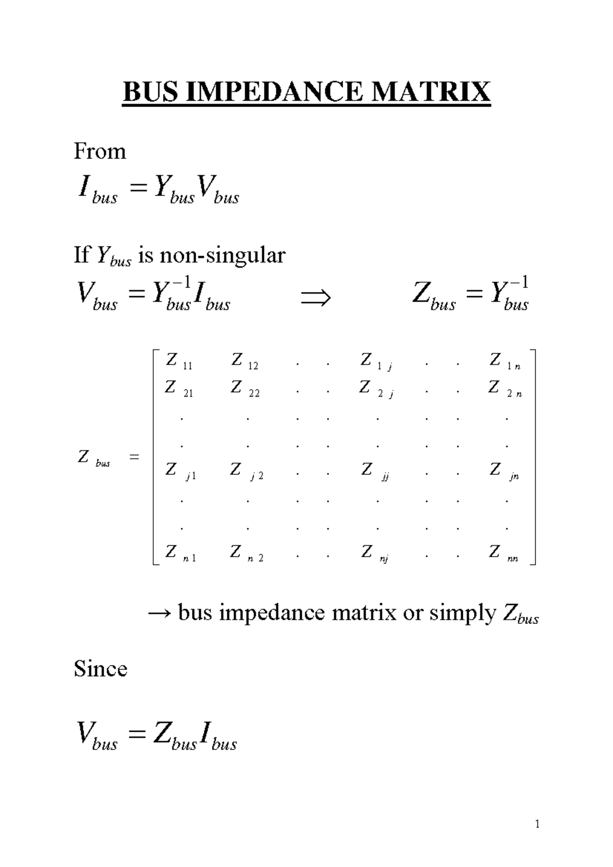 Bus impedance matrix - sebagai bahan ajar perkuliahan - FromI bus BUS ...