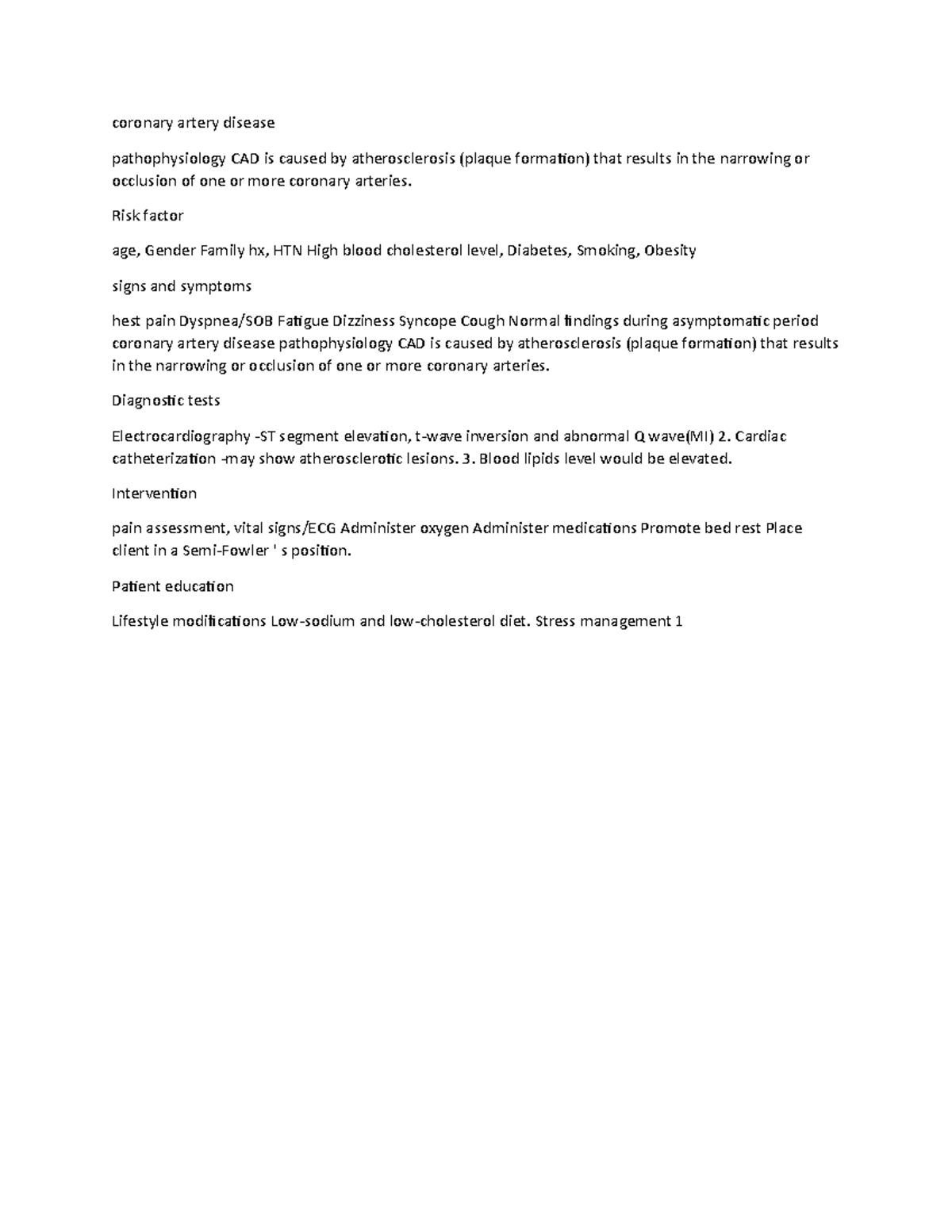 Coronary artery disease - coronary artery disease pathophysiology CAD ...