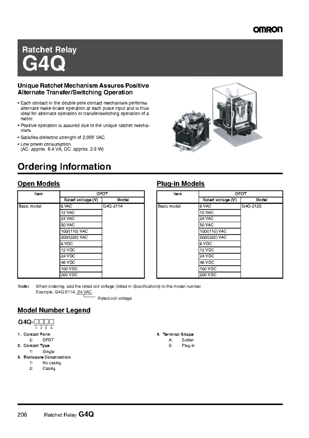 J070 E1 04 2BG4Q 2BDatasheet - Ratchet Relay G4Q ####### Unique Ratchet ...
