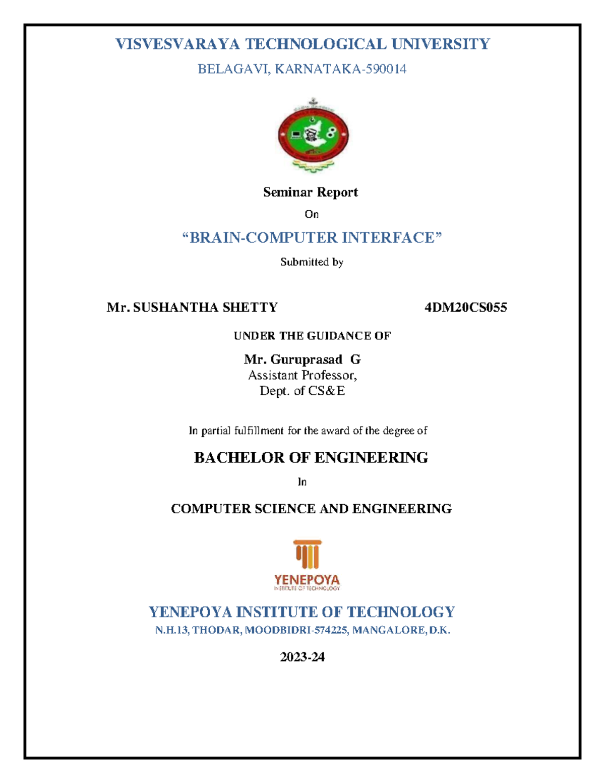 Seminar - VISVESVARAYA TECHNOLOGICAL UNIVERSITY BELAGAVI, KARNATAKA ...