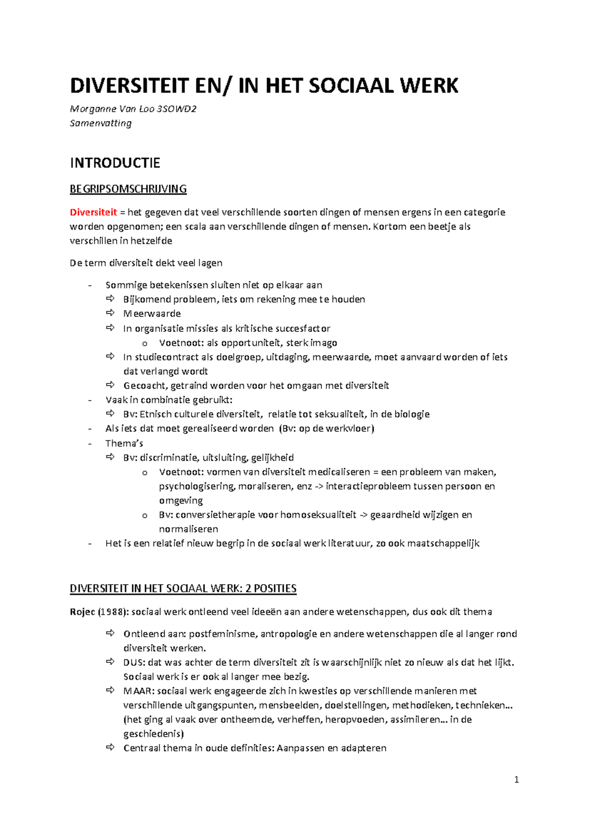 Samenvatting-diversiteit-1 - DIVERSITEIT EN/ IN HET SOCIAAL WERK Morganne Van Loo 3SOWD ...