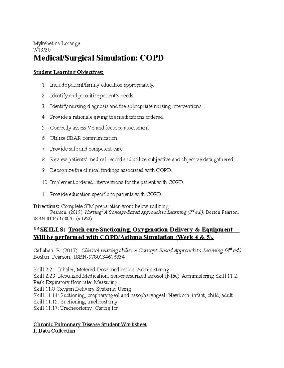 COPD - Assignments - Mykebetina Lorange 7/13/ Medical/Surgical ...