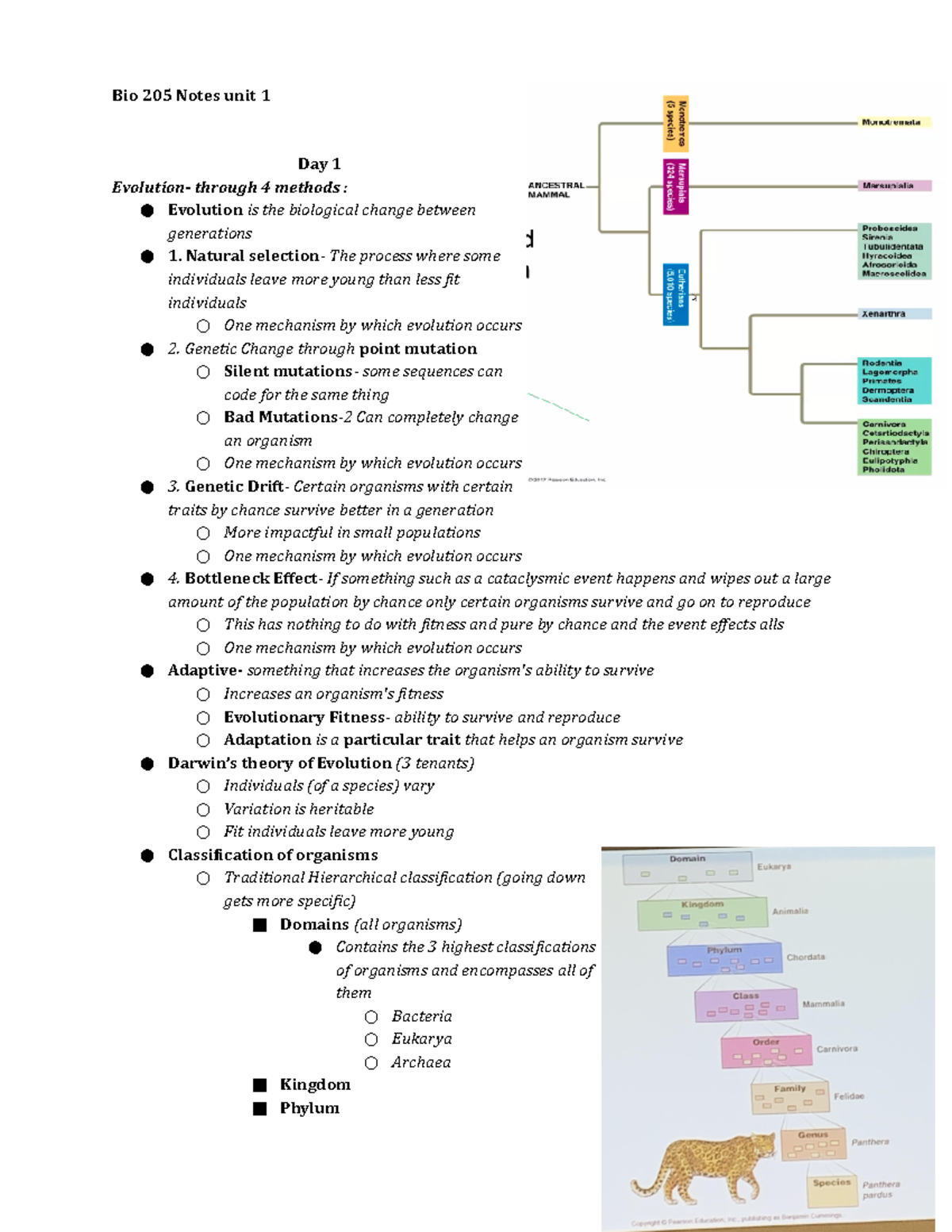 BIO 205 lecture notes - Bio 205 Notes unit 1 Day 1 Evolution- through 4 ...