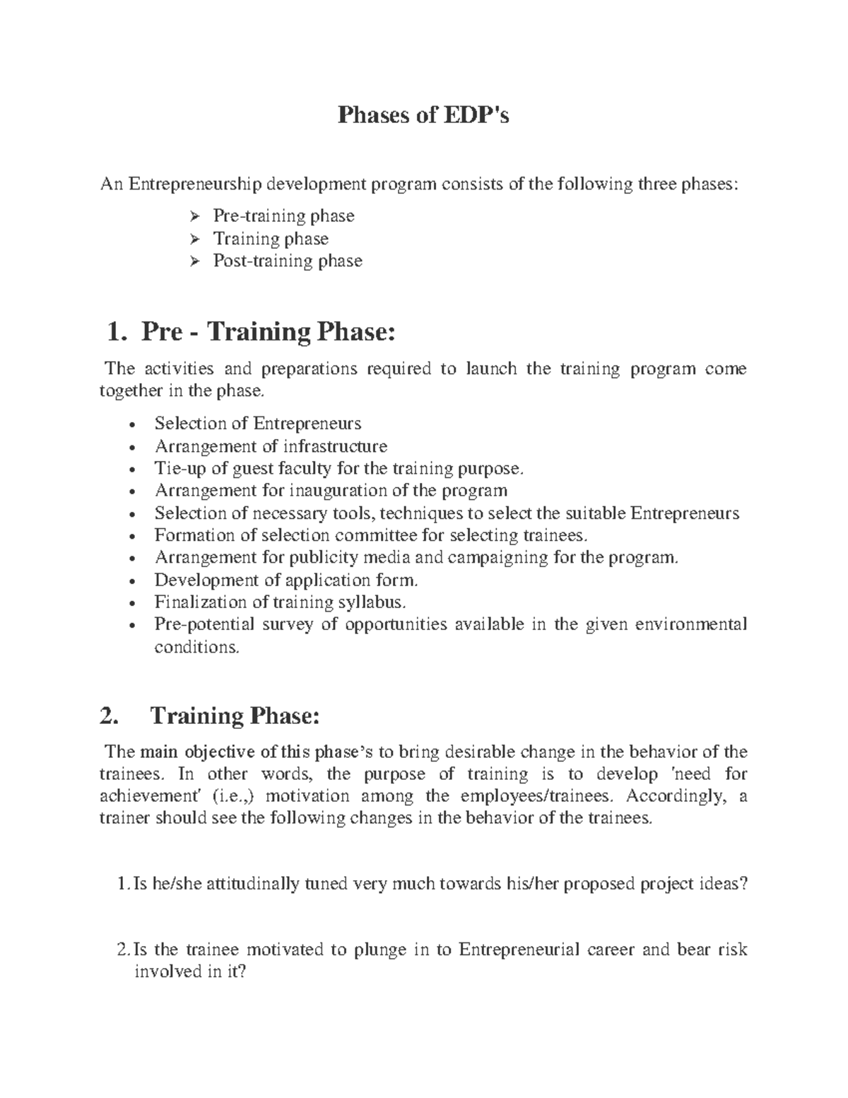 Phases and Content of EDP - Phases of EDP's An Entrepreneurship ...