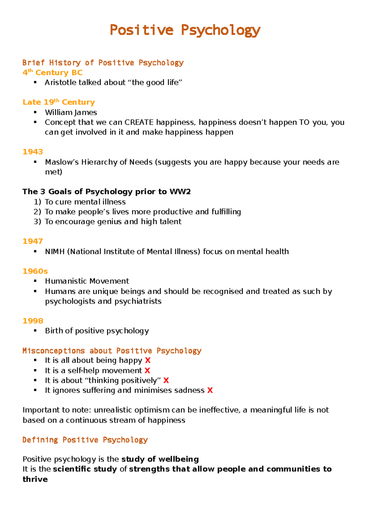 Positive Psychology - Concise summary of notes from lectures and ...