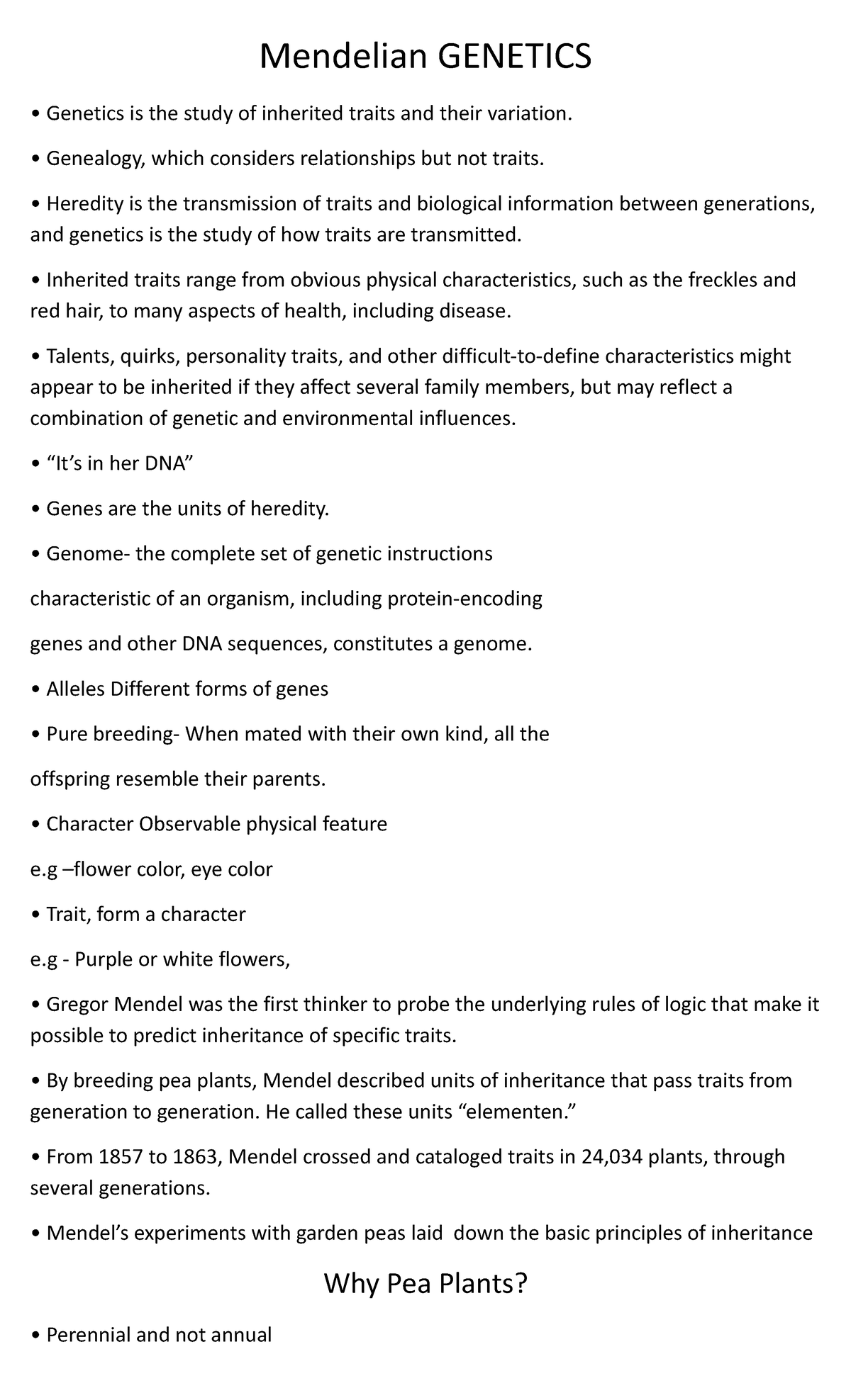 Mendelian- Genetic 1 - Notes - Mendelian GENETICS Genetics is the study ...