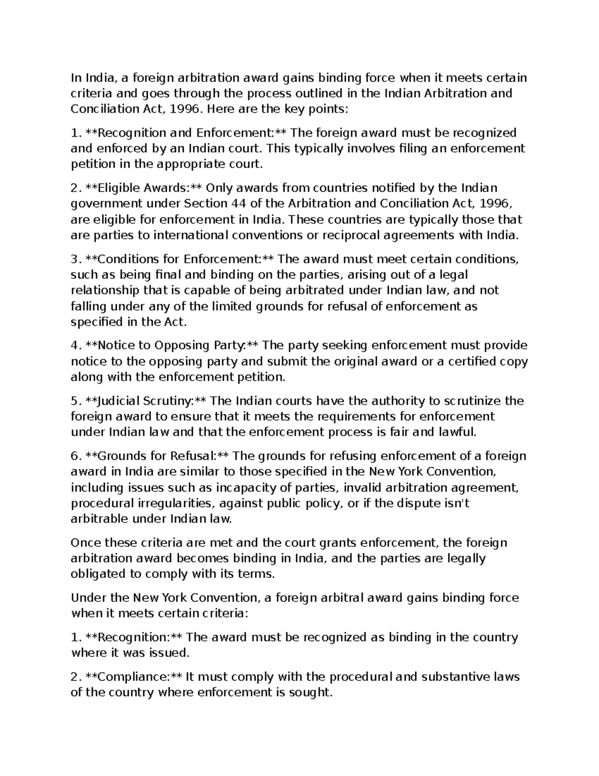 ADR Arbitration award assignment - In India, a foreign arbitration award gains binding force ...