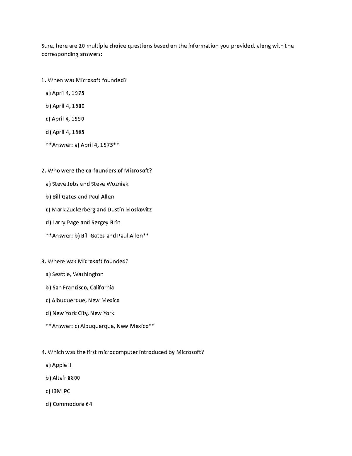 Quiz No. 1 - sdfa - Sure, here are 20 multiple choice questions based ...