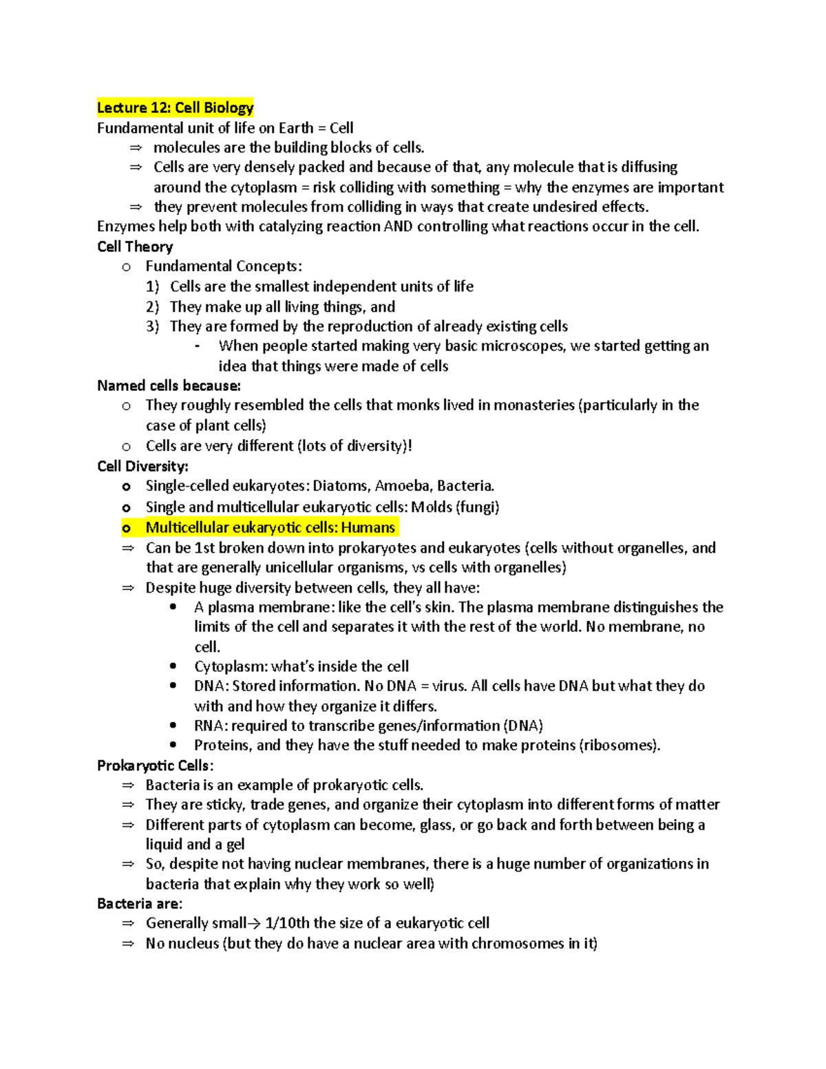 Lecture 12- Cell Biology - Lecture 12: Cell Biology Fundamental unit of ...