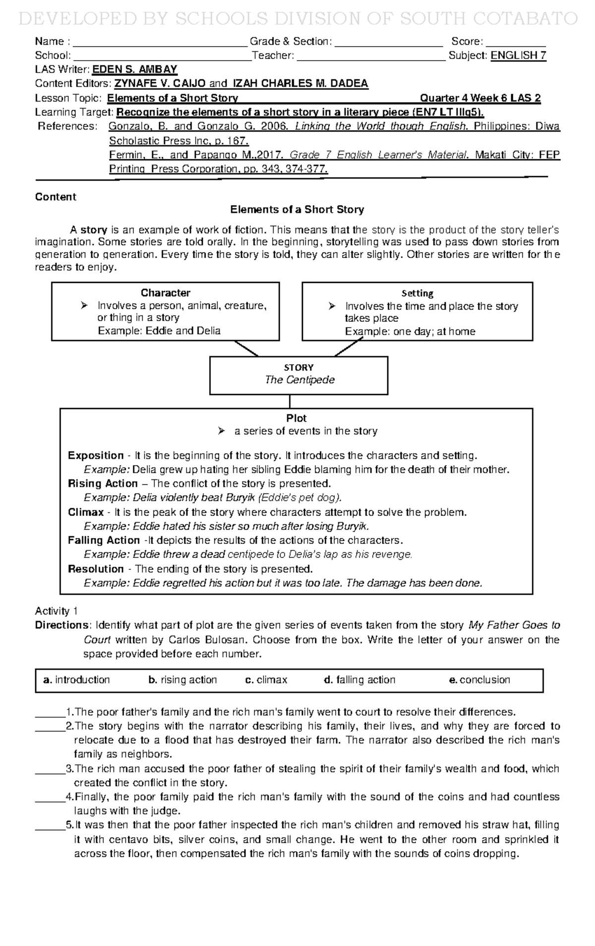 English 7 Quarter 4 WEEK 6 LAS 2 - Name ...
