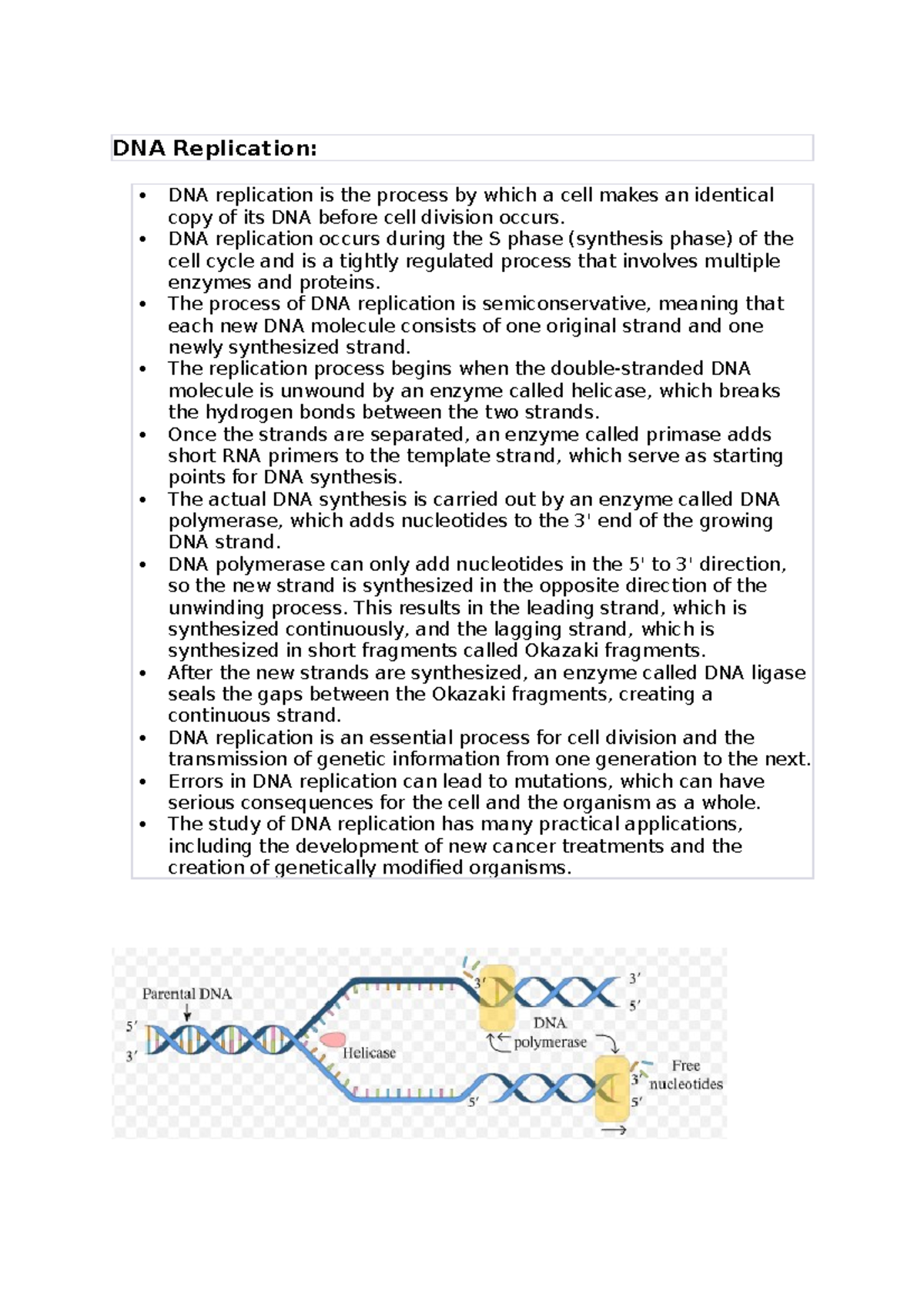 DNA Replication Notes - DNA Replication: DNA replication is the process ...