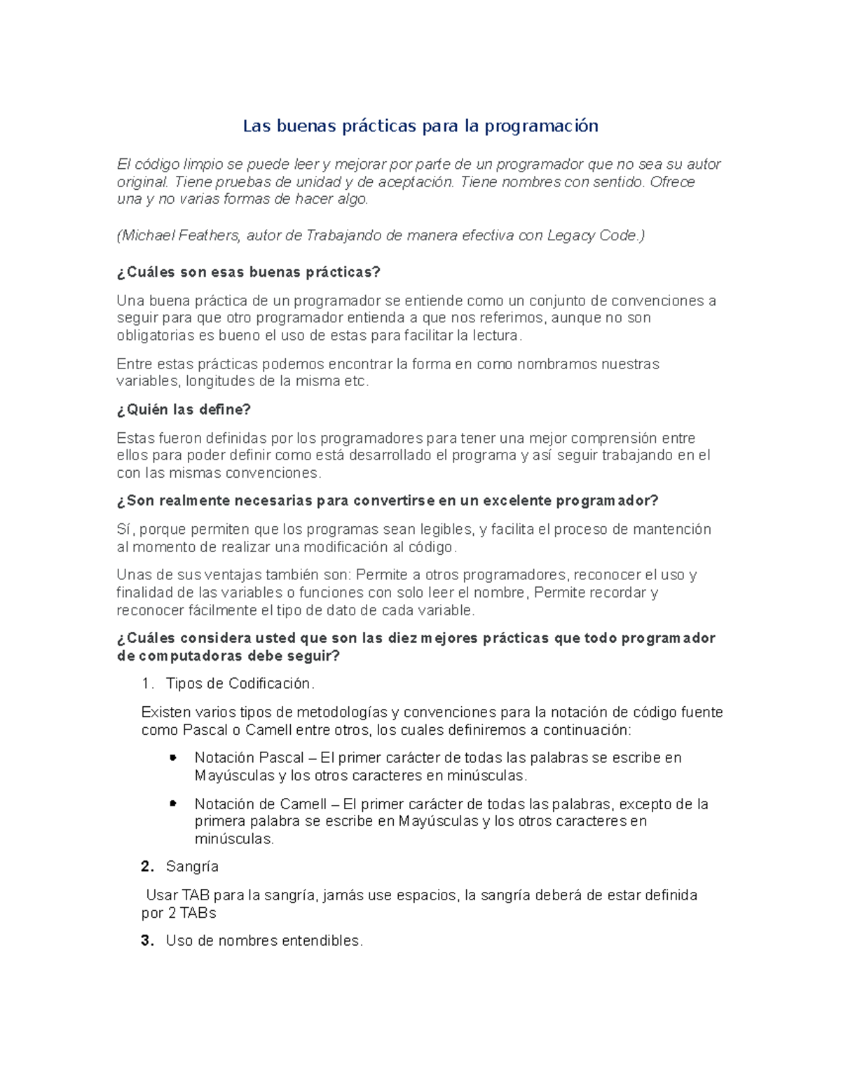 Las buenas prácticas para la programación - Las buenas prácticas para ...