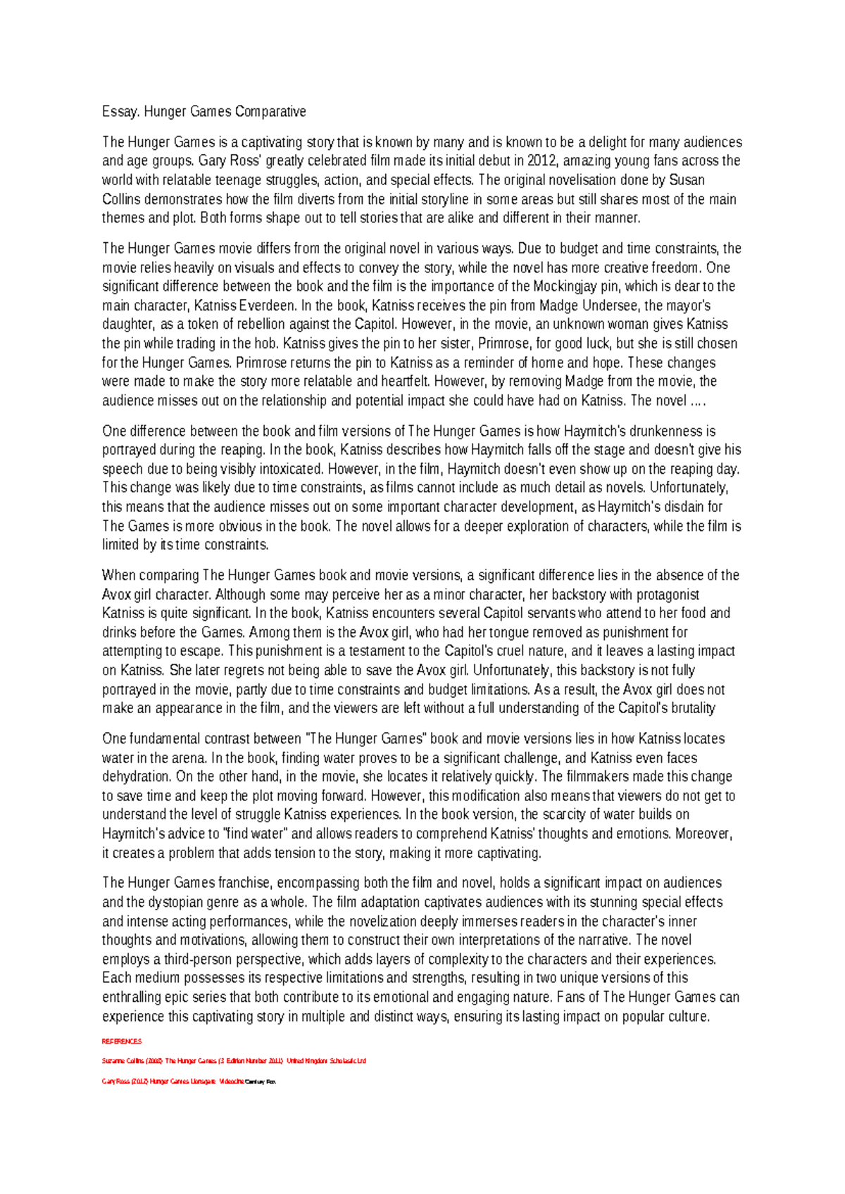Hunger games essay - got an a - Essay. Hunger Games Comparative The ...