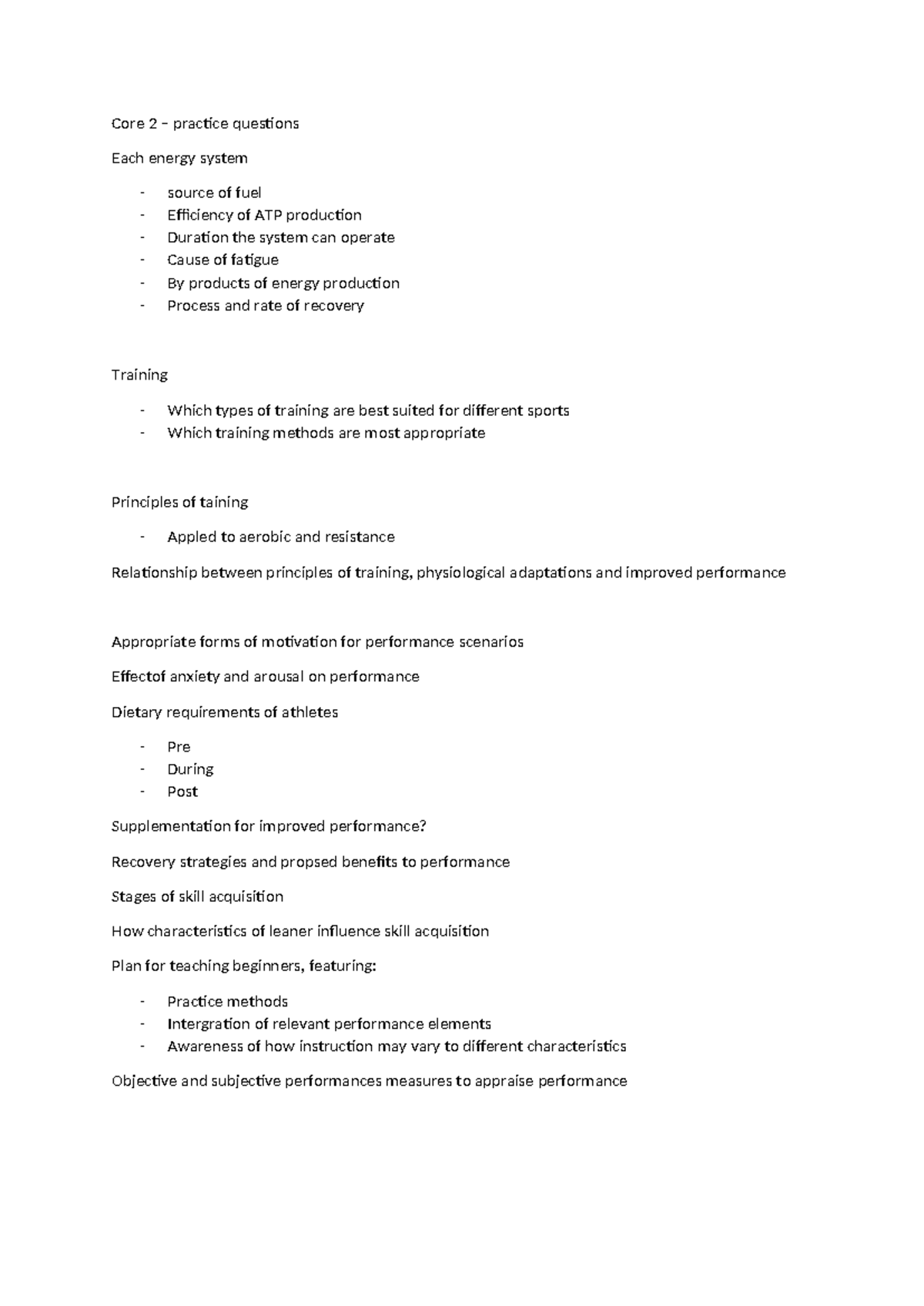 Core 2 - syllabus questions - Core 2 – practice questions Each energy ...