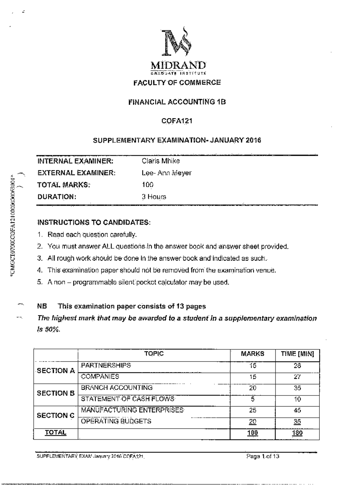 COFA121 2016 Semester 2 Exam Supp - MIDRAND GRADUATE INSTITUTE FACULTY ...