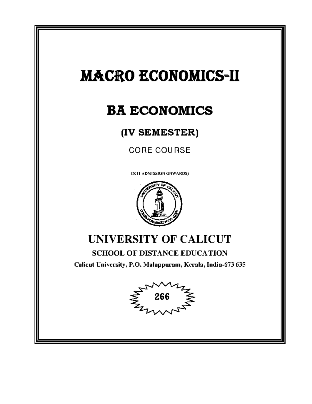 Macro Ecn II - PRACTICE QUESTION - MACRO ECONOMICS-II BA ECONOMICS (IV SEMESTER) ####### CORE ...