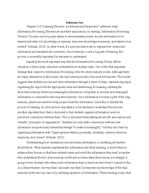 Reflection Three - Learning theories - Reflection 3: Cognitive Learning ...