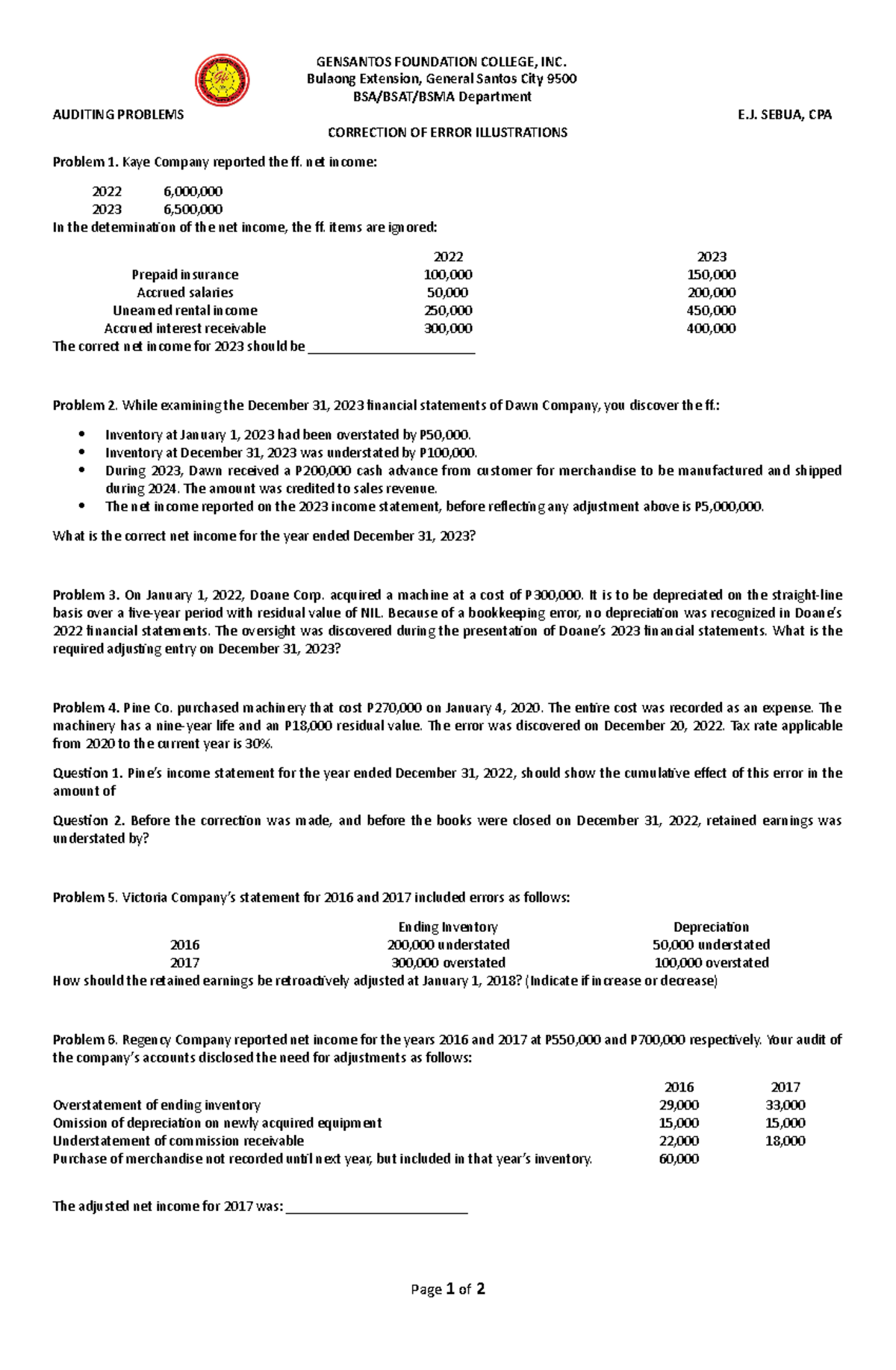 Correction of Errors Illustrations - GENSANTOS FOUNDATION COLLEGE, INC. Bulaong Extension ...