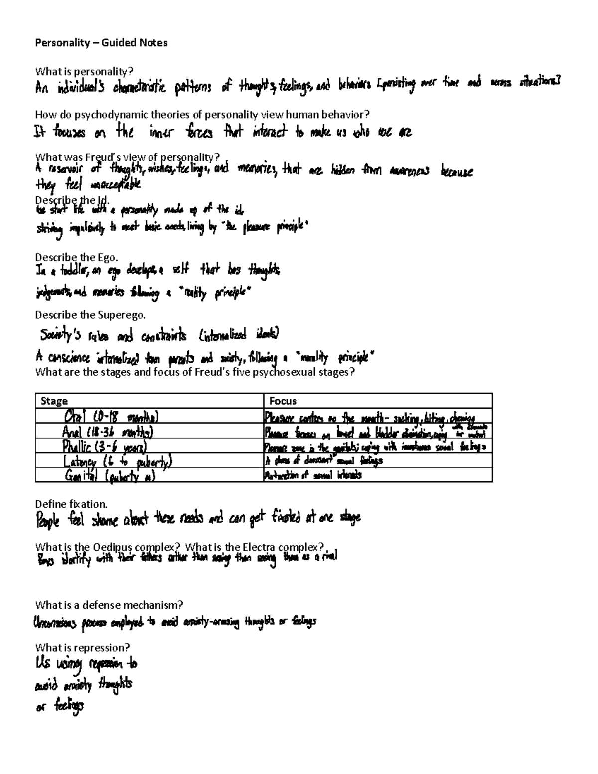 Personality+Guided+Notes - Personality – Guided Notes What is ...