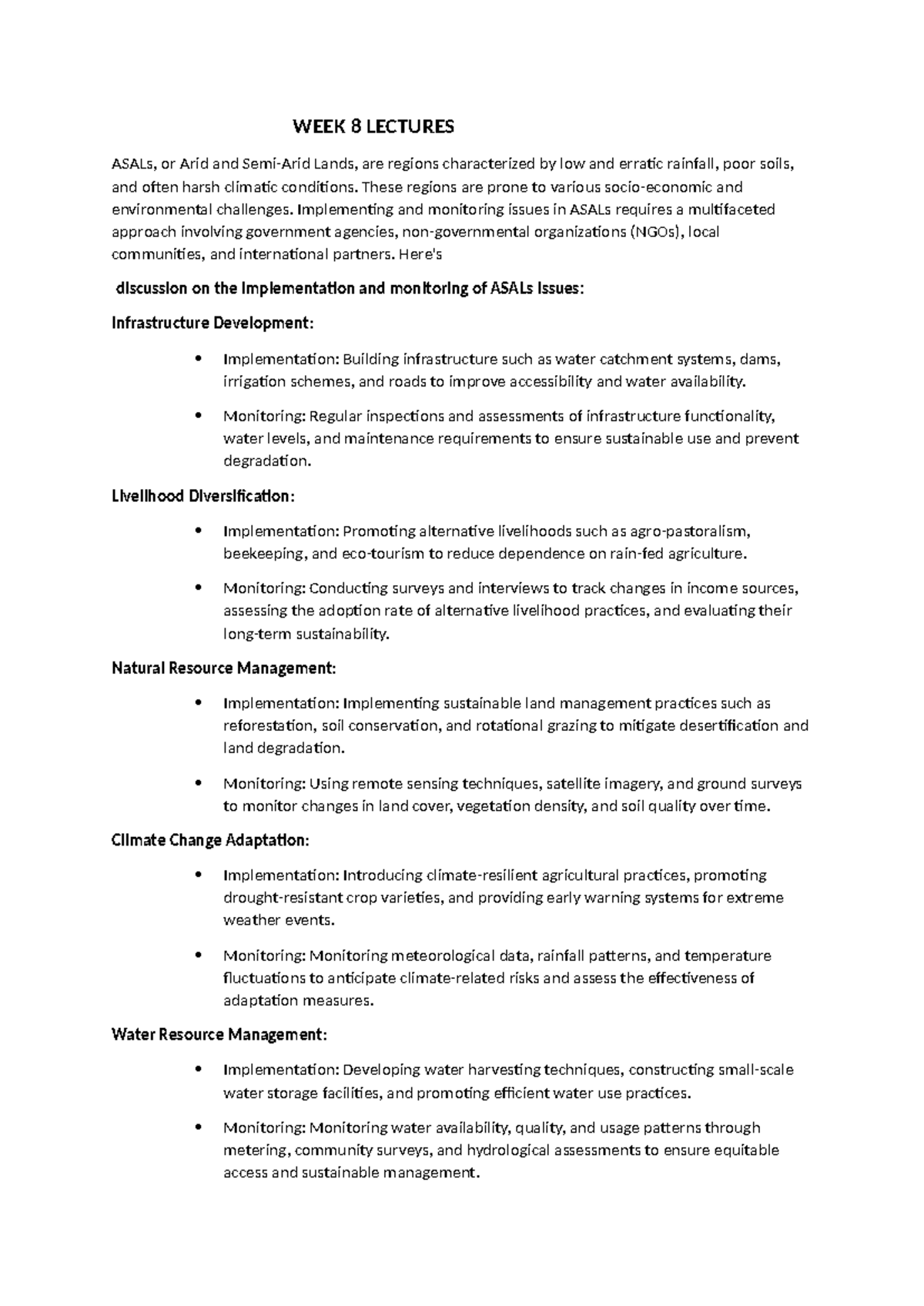 MY Notes - CAT REVISION - WEEK 8 LECTURES ASALs, or Arid and Semi-Arid ...