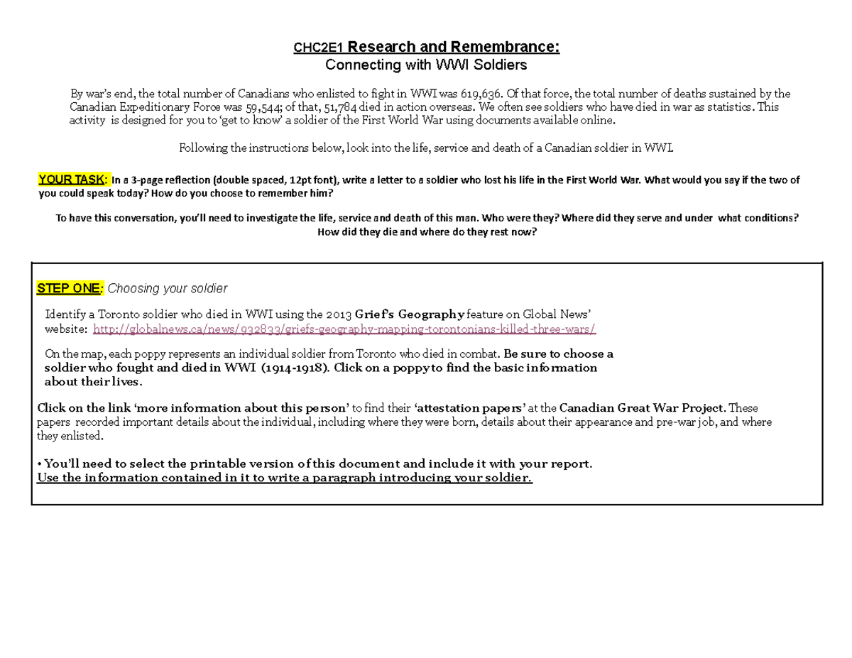 [Template] (Major Assignment #1) Research and Remembrance - CHC2E1 ...