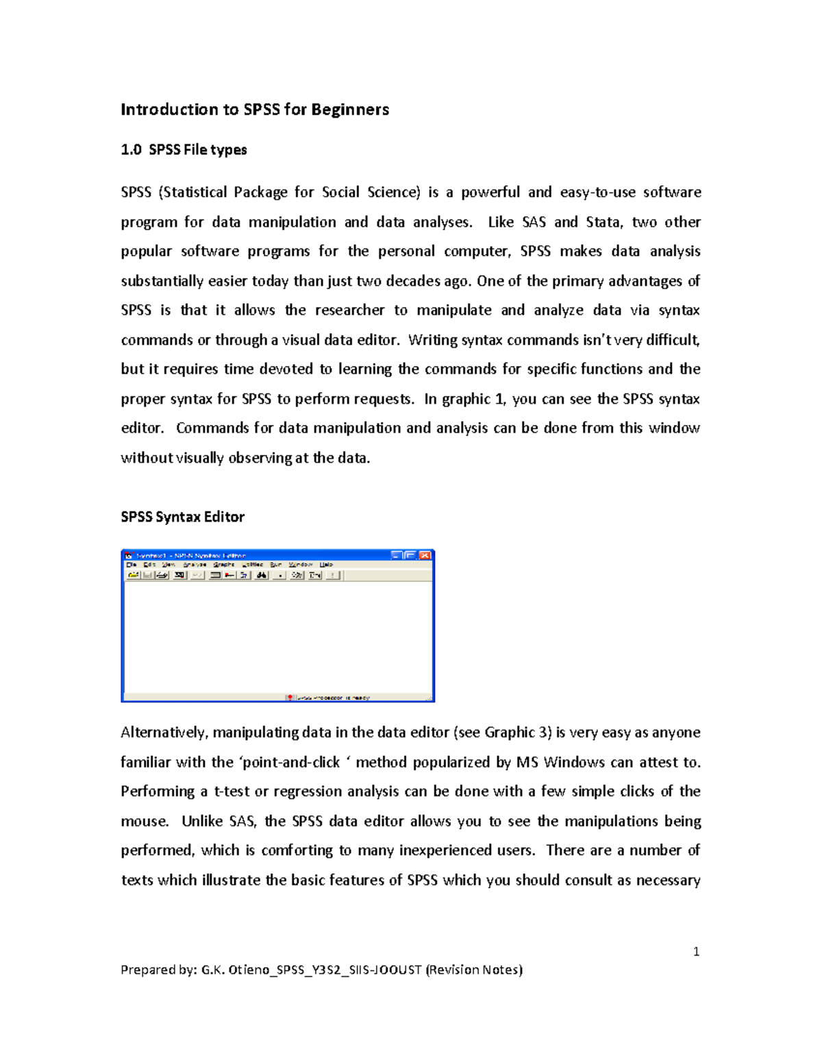 Revision SPSS Summary Notes 15-03-2024-1 - 1 Introduction to SPSS for ...