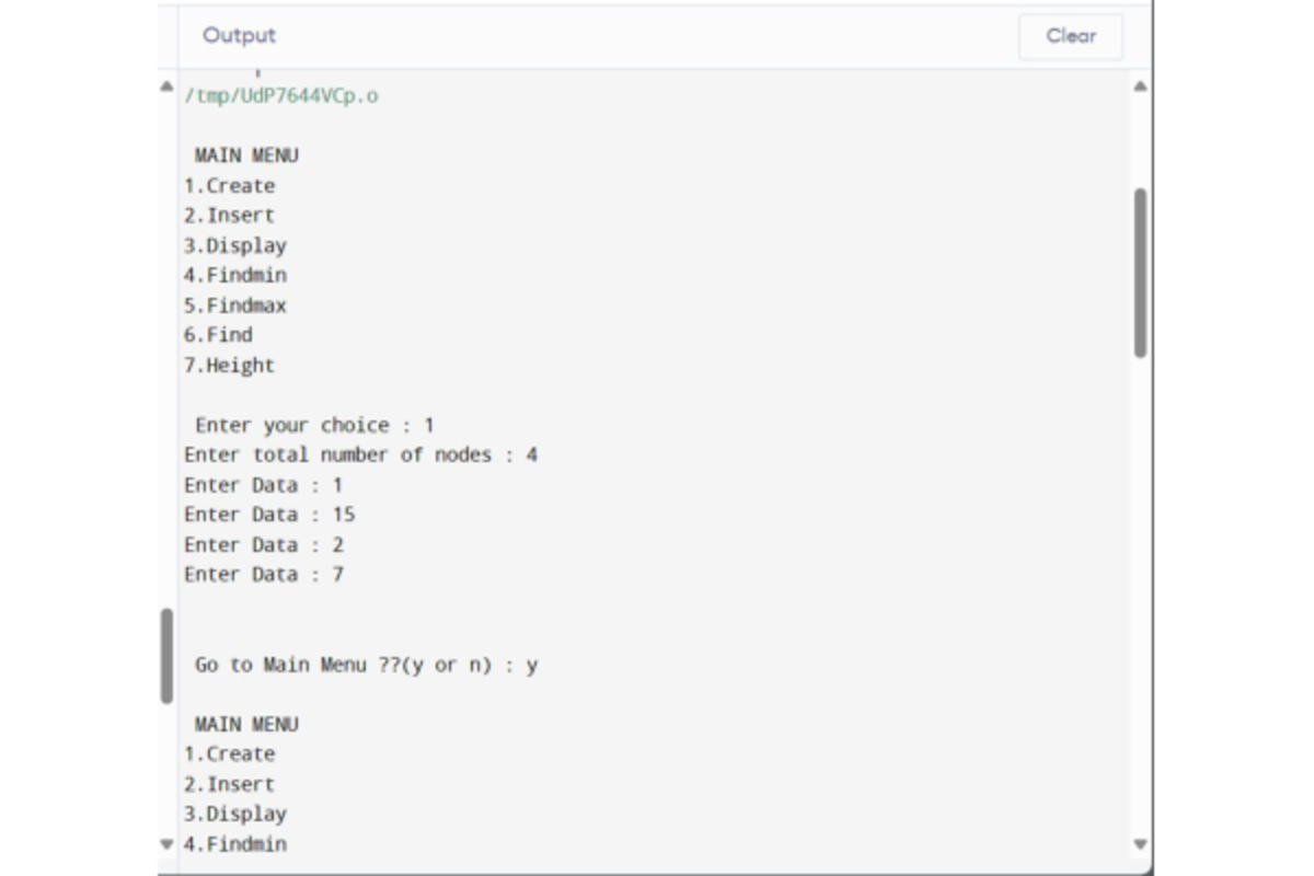 ‎Whats App - Source code - Output Clear MAIN MENU 1. Create 2. Insert 3 ...