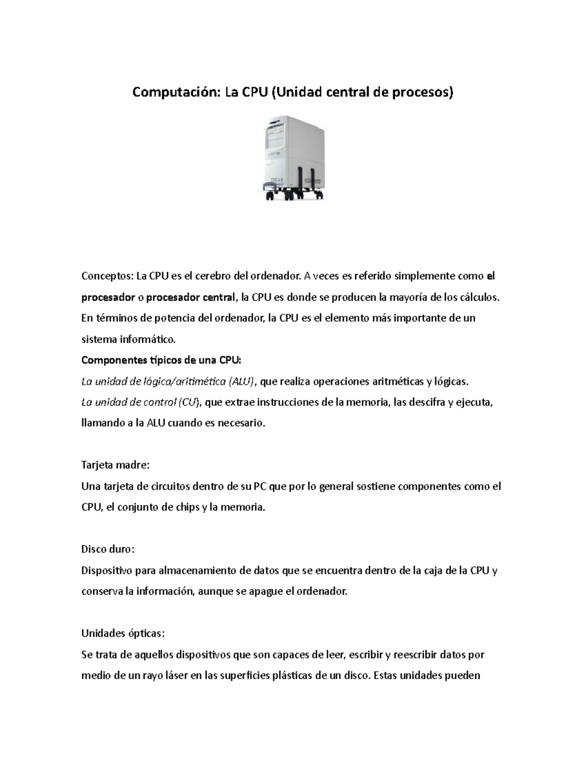 El CPU - Computación: La CPU (Unidad central de procesos) Conceptos: La ...