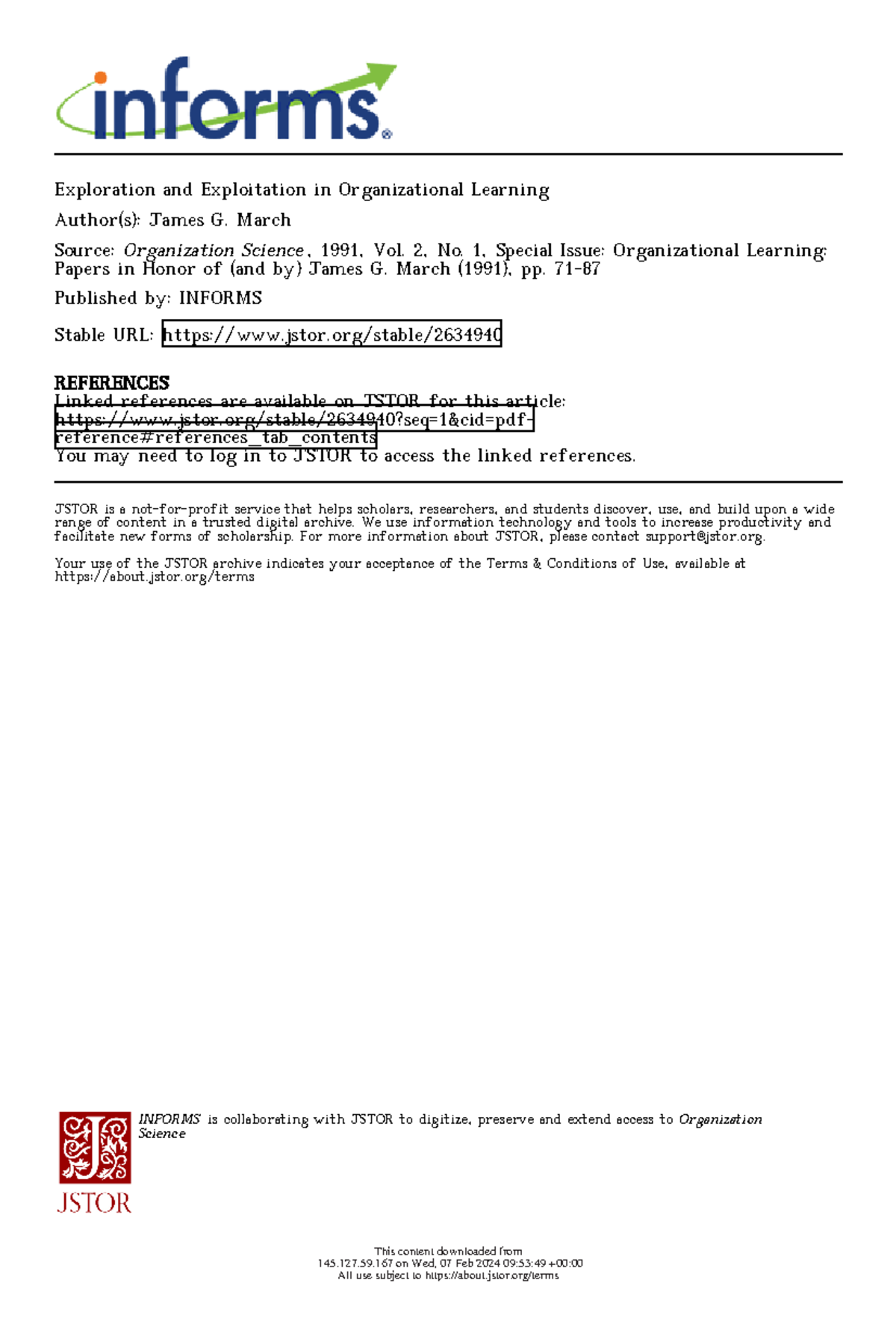 March-Exploration Exploitation Organizational-1991 - Exploration and ...