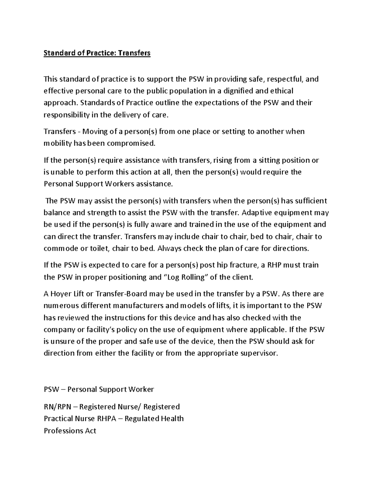 Transfers - Standard of Practice: Transfers This standard of practice ...