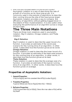 Mcq on asymptotic notations - Algorithm Analysis & Design - Studocu